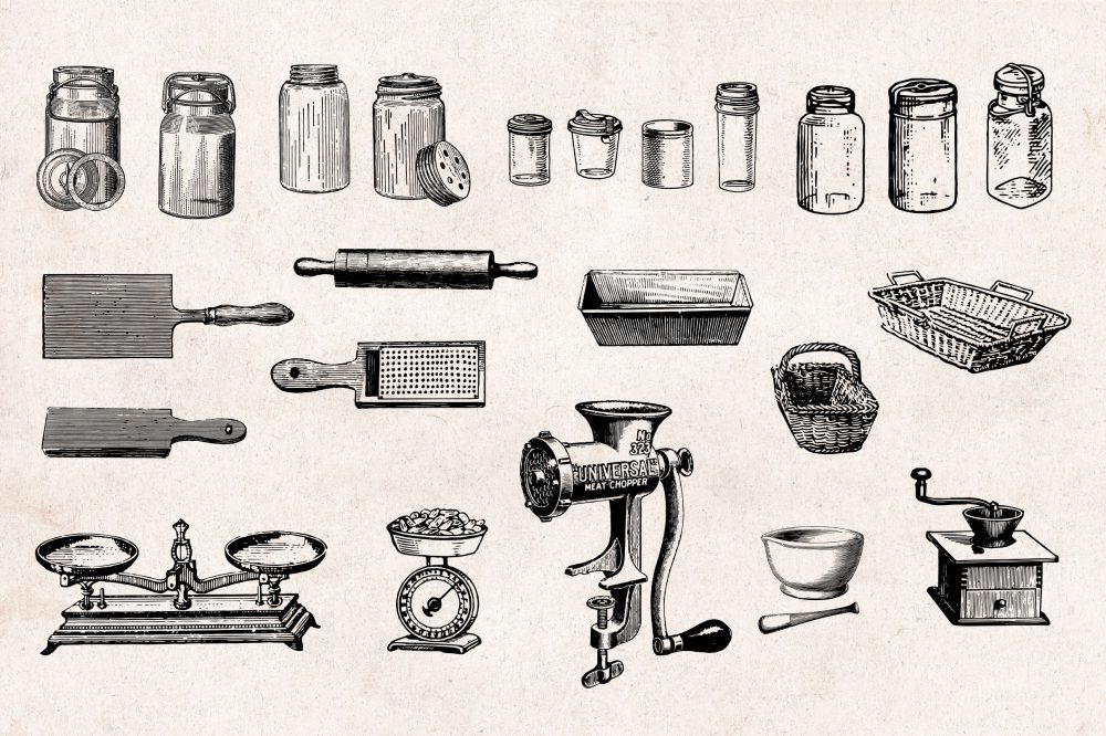 Kitchen Tools Engraving Illustration Set - Graphic Goods