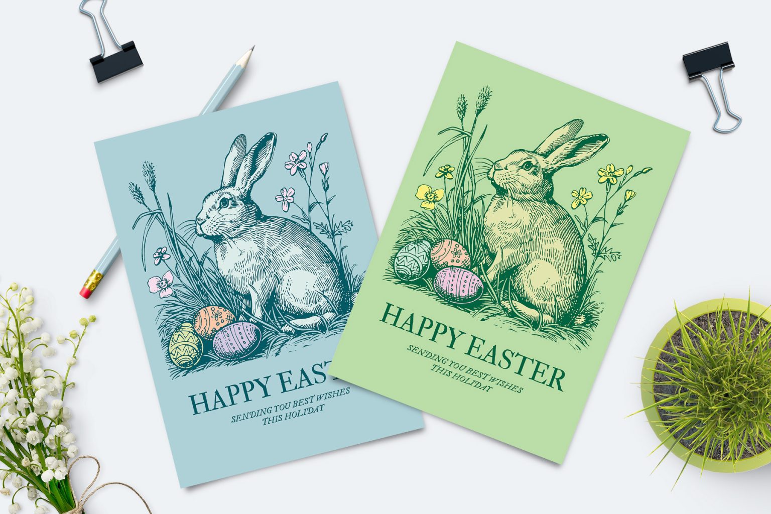 Vintage Easter Greeting Card Template - Graphic Goods